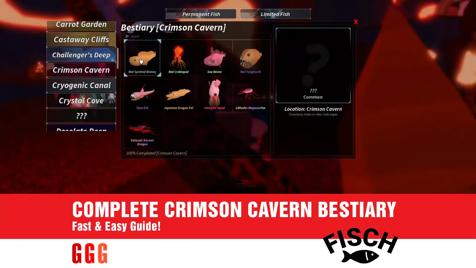 How to COMPLETE CRIMSON CAVERN BESTIARY in FISCH?